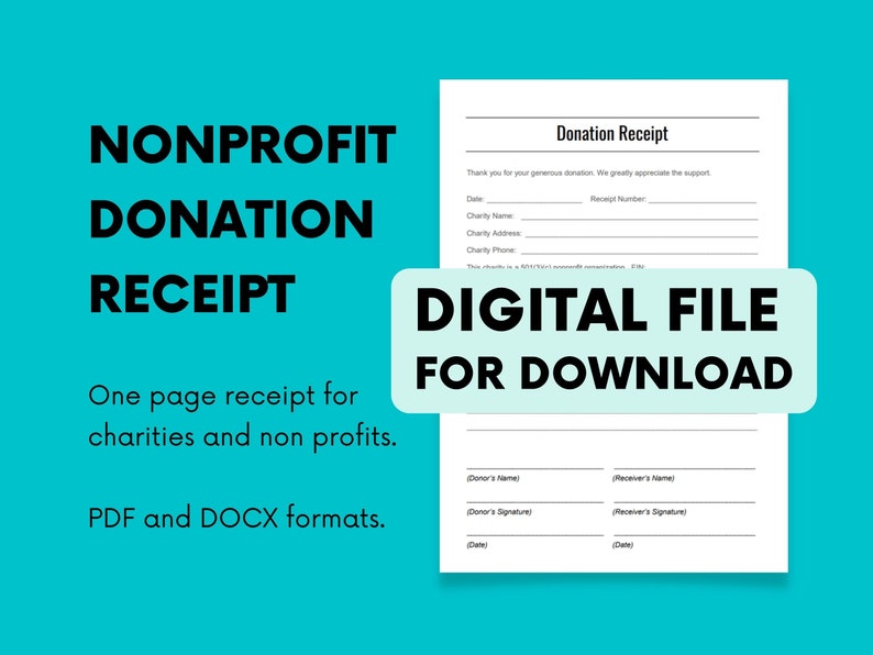 Nonprofit Charity Donation Gift Receipt, PDF, DOCX Word Doc, 501c3 ...