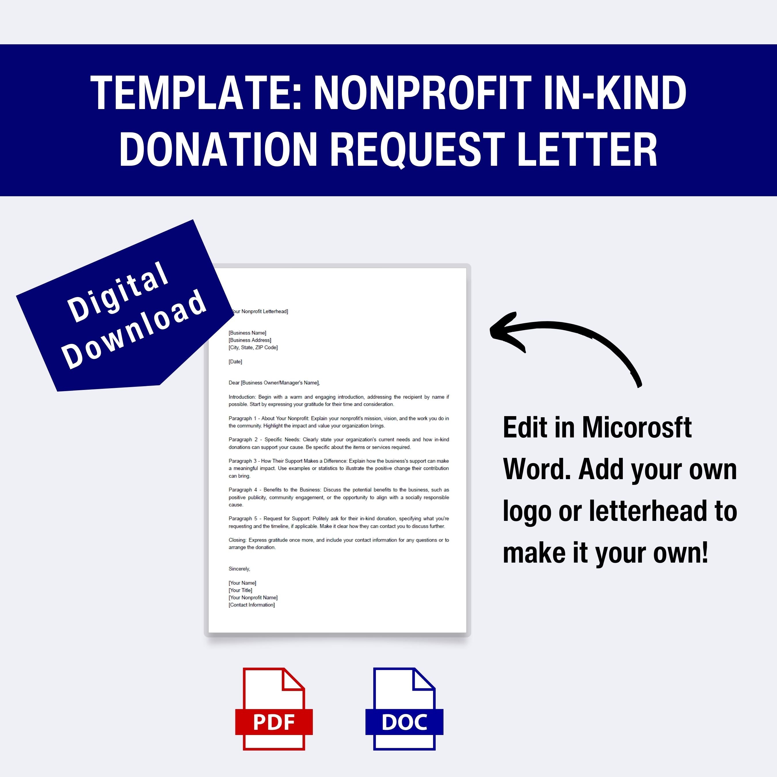 Nonprofit Template: In-kind Donation Request Letter With Sample Letter ...