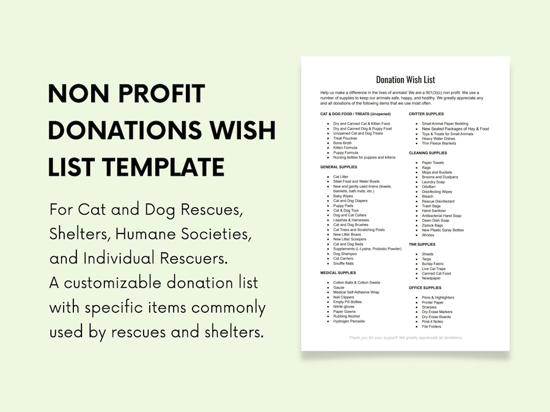 Non Profit Donation Wish List Template for Pet Rescues and Shelters ...