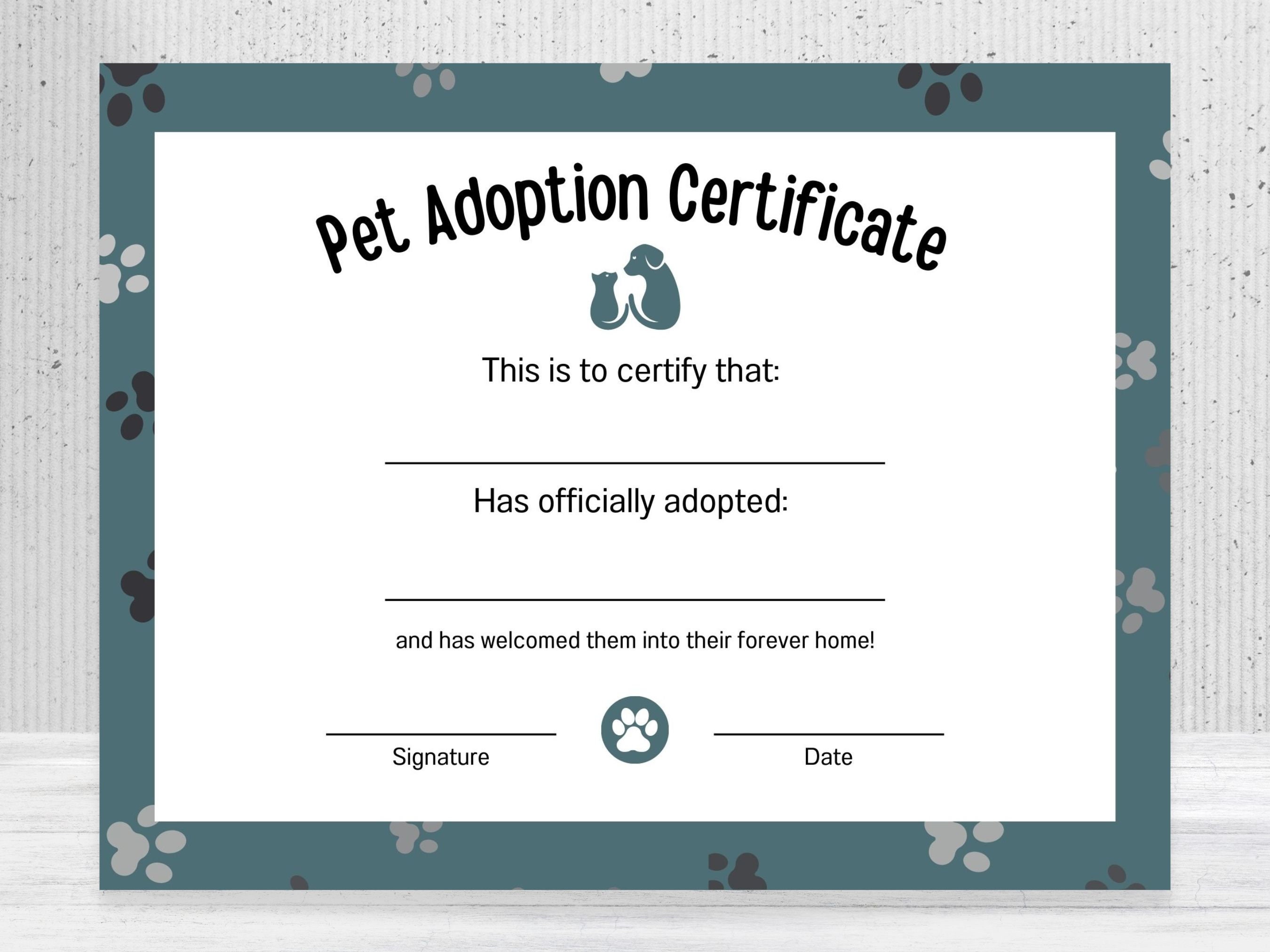 Pet Adoption Certificate, Cat, Dog, Kitten, Puppy Adoption Certificate ...