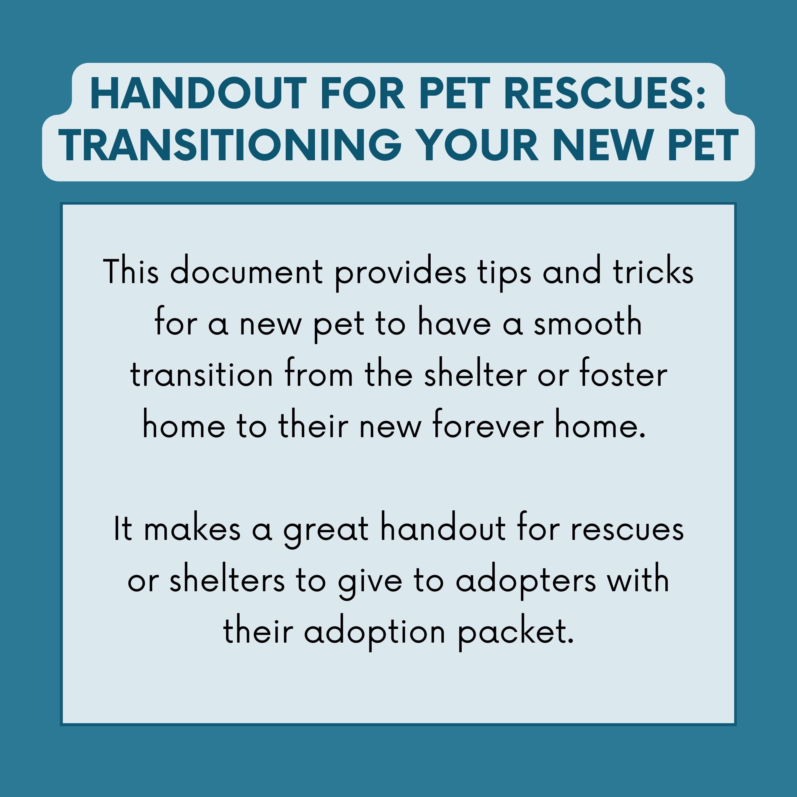 Handout for Pet Rescues: Preparing Your Home for Your New Dog or Cat ...