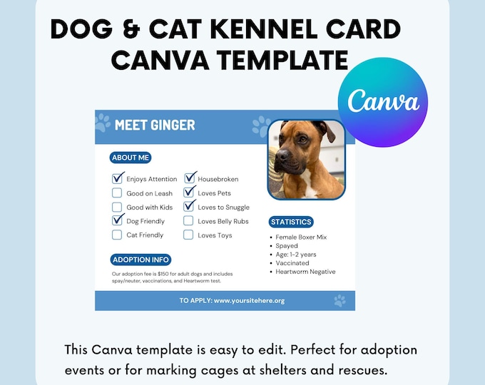Dog Adoption Fact Sheet Canva Template, Animal Shelter, Pet Adoption ...