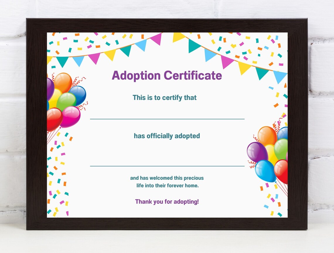 Pet Adoption Certificate: Cat, Dog, Desk Pet (digital Download) - Etsy
