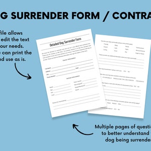 Detailed Dog Surrender Form for Shelters, Rescues, and Humane Societies ...