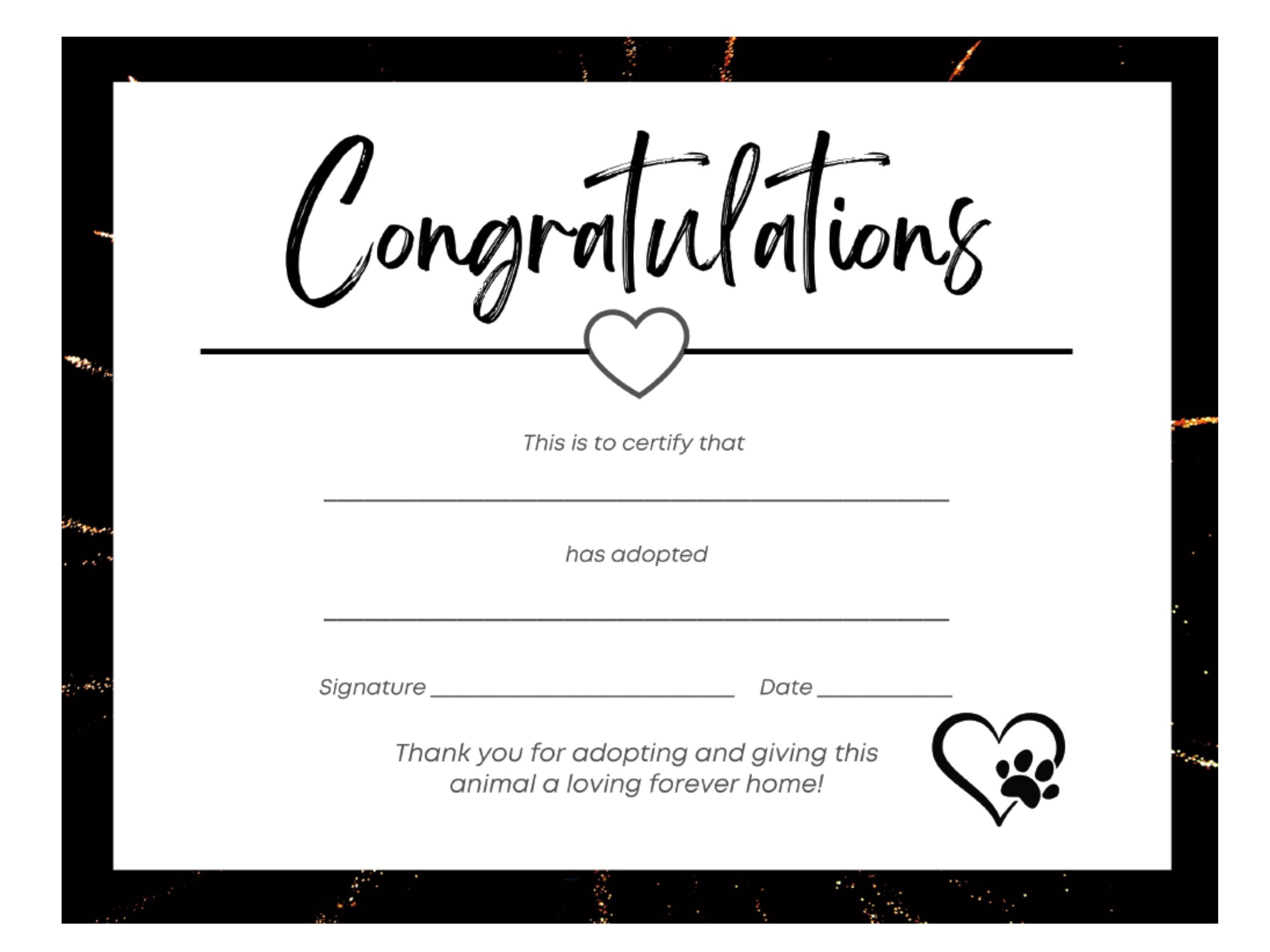 Pet Adoption Certificate for Dog, Cat and Other Animals, 11 X 8.5 in ...