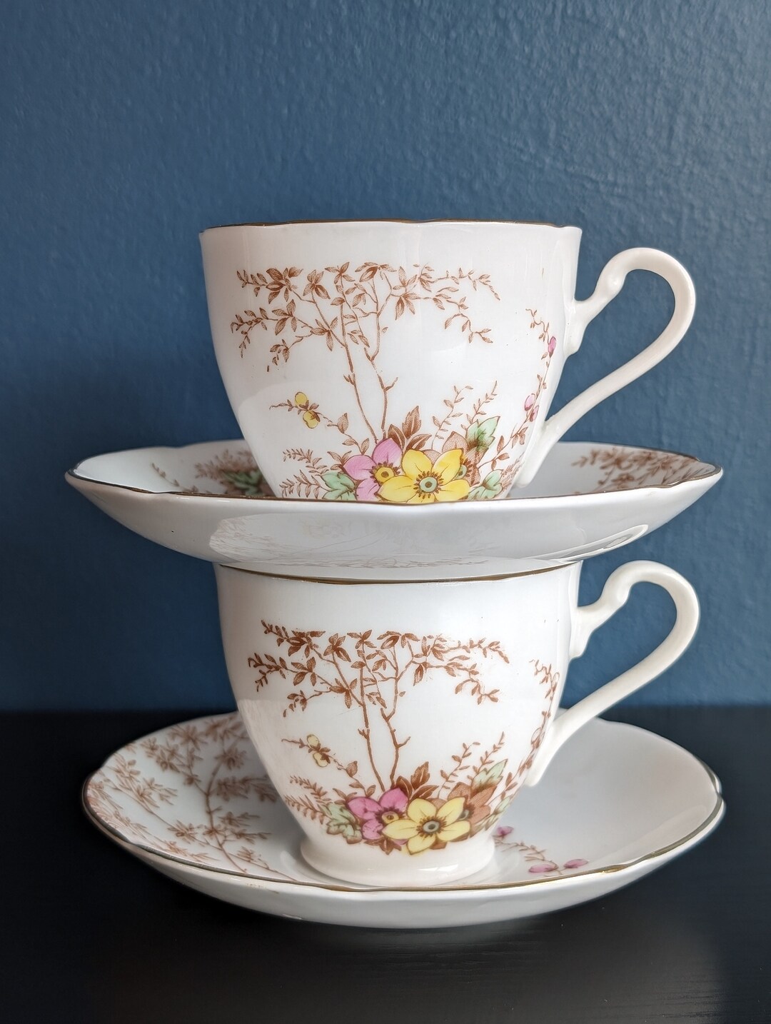 1930s Vintage Gladstone China Floral Design Tea Cup and Saucer Set, 4 ...