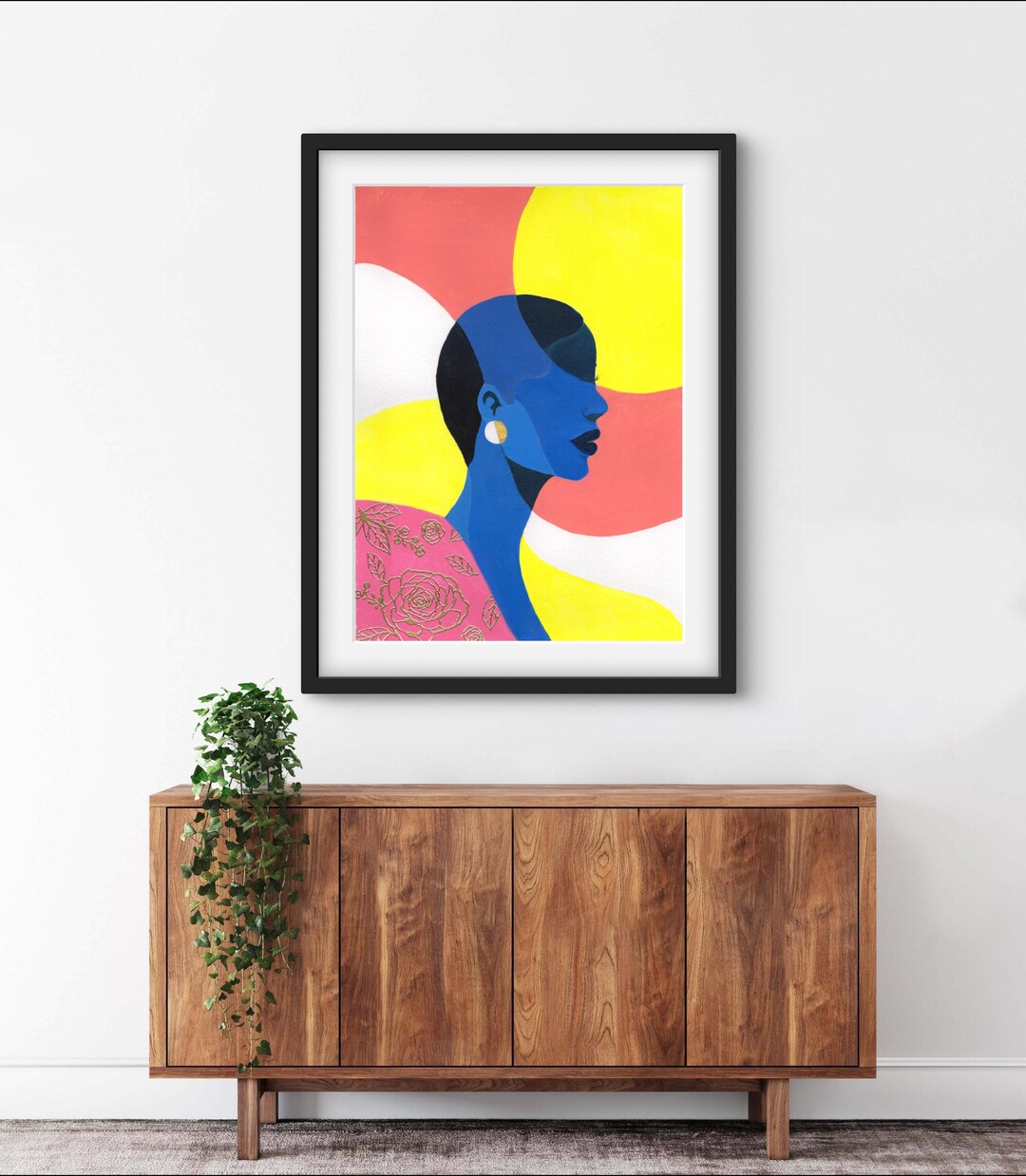 Bold Regal Woman in Profile Poster Print Wall Decor Colourful Abstract ...