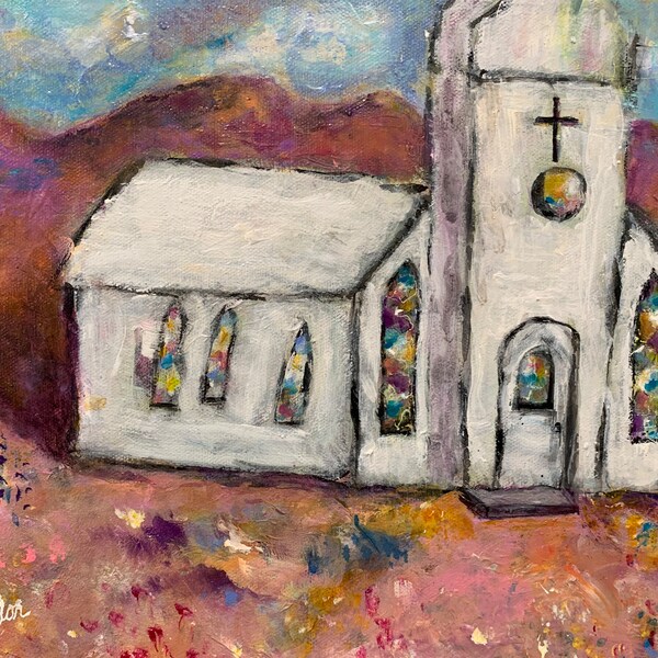 Old White Church Painting - Etsy