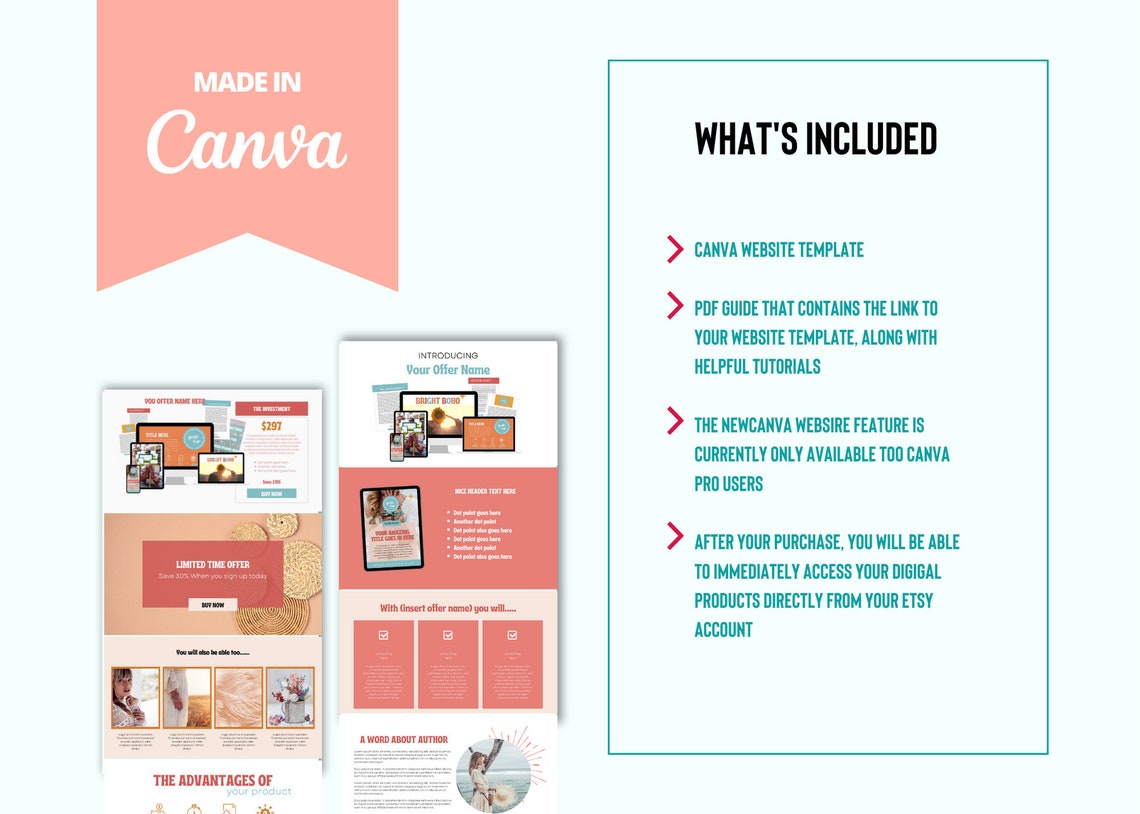 Canva Website Template Landing Page Template Landing Page Design Bright ...