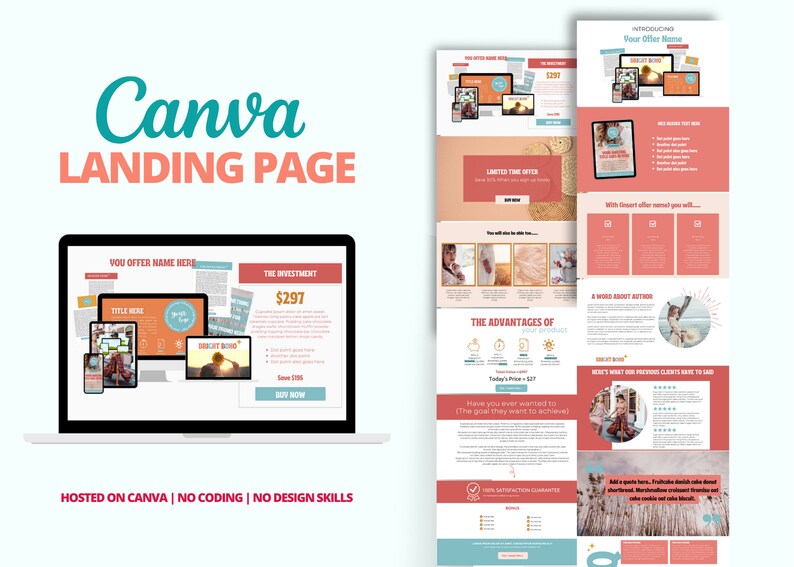 Canva Website Template Landing Page Template Landing Page Design Bright ...