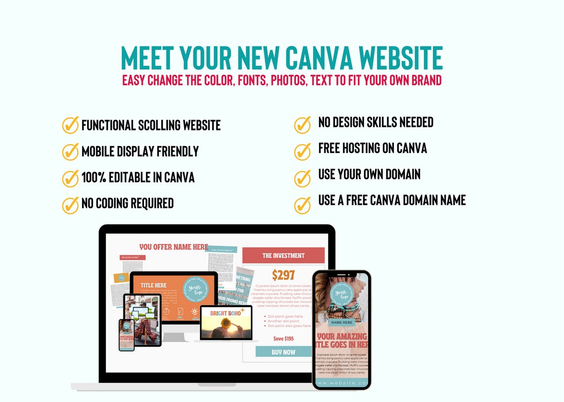 Canva Website Template Landing Page Template Landing Page Design Bright ...