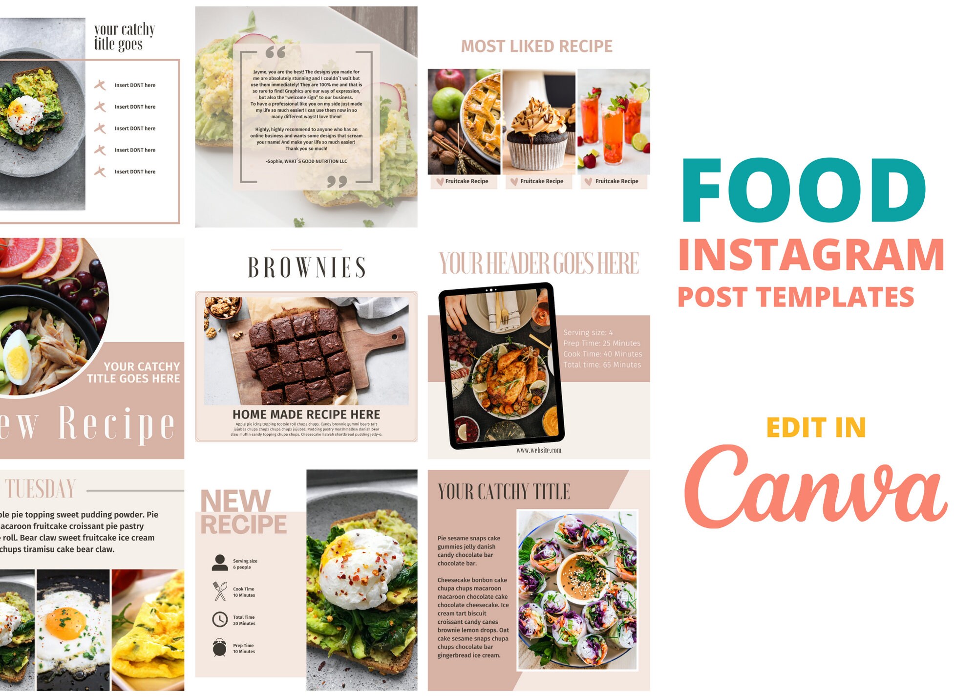 Food Instagram Post Templates Canva Foodie Instagram Feed Fully ...