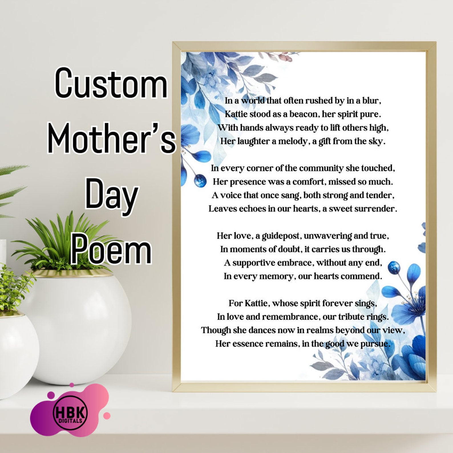 Custom Mother's Day Gift Handcrafted Poem With Watercolor Flowers ...