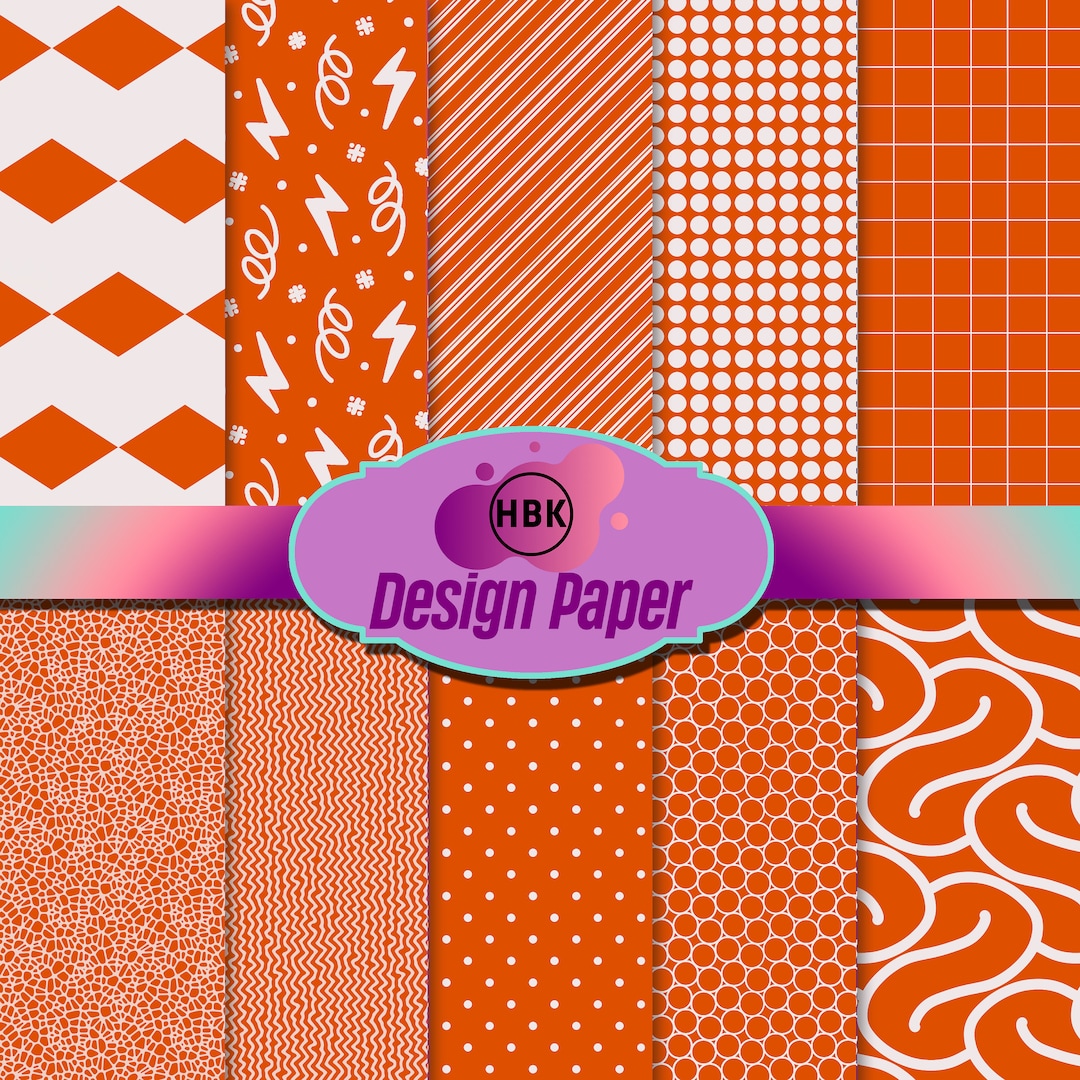 Shapes N Patterns Orange Digital Paper Set Digital Scrapbook - Etsy