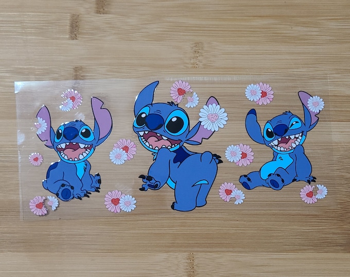Stitch Summer Flower Cup Wrap, Ready to UV Dtf Glass Beer Can Cup Wrap ...