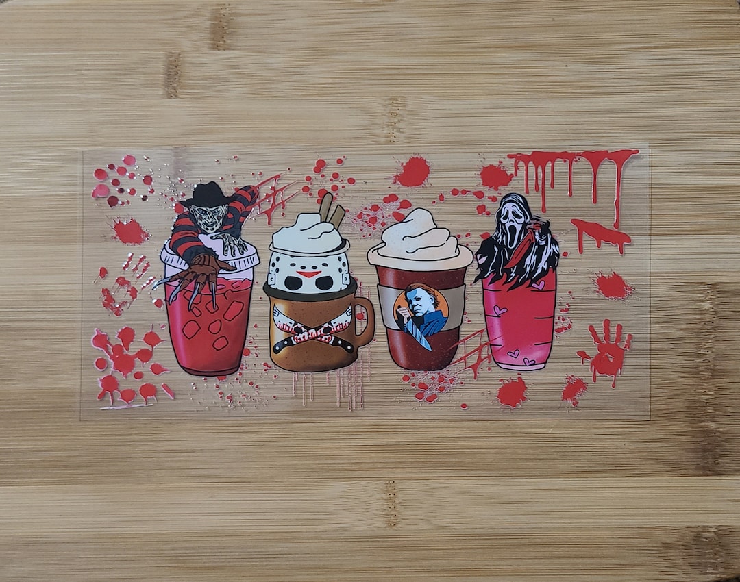 Slasher Halloween Characters Latte Cups UV DTF Cup Wrap, Ready to Apply ...