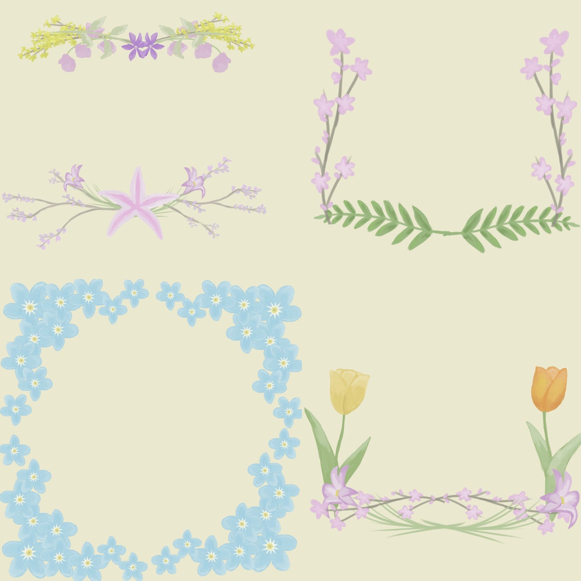 Spring Clipart Floral Botanical Clipart for Invitations Decoration ...