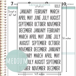 Month Script Stickers - Month Text Stickers - Month Planner Stickers GHS-16 - Etsy