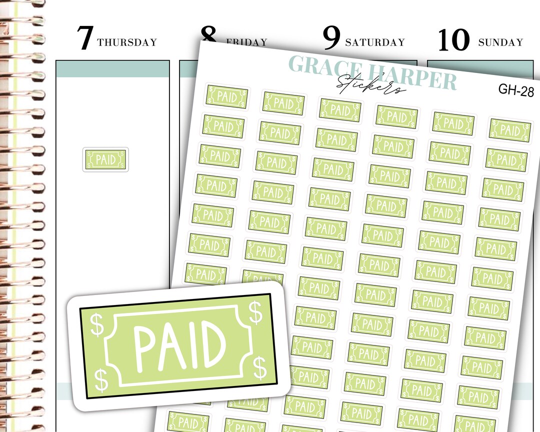 Paid Dollar Bill Stickers - Dollar Bill Stickers - Bills Paid Planner ...