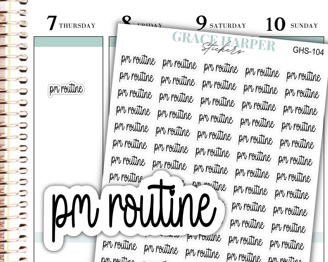 PM Routine Script Stickers - PM Routine Text Stickers - Planner ...
