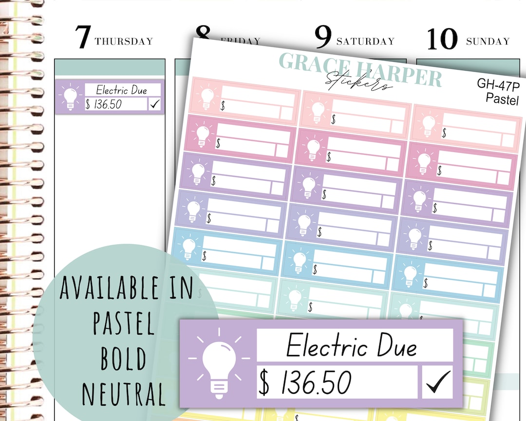 Electric Bill Planner Stickers Bill Due Stickers Pay Electric Bill ...
