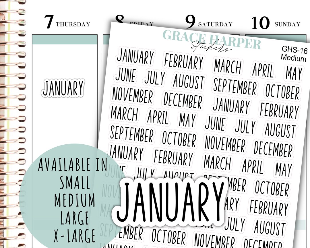 Month Script Stickers Month Text Stickers Month Planner Stickers GHS-16 ...