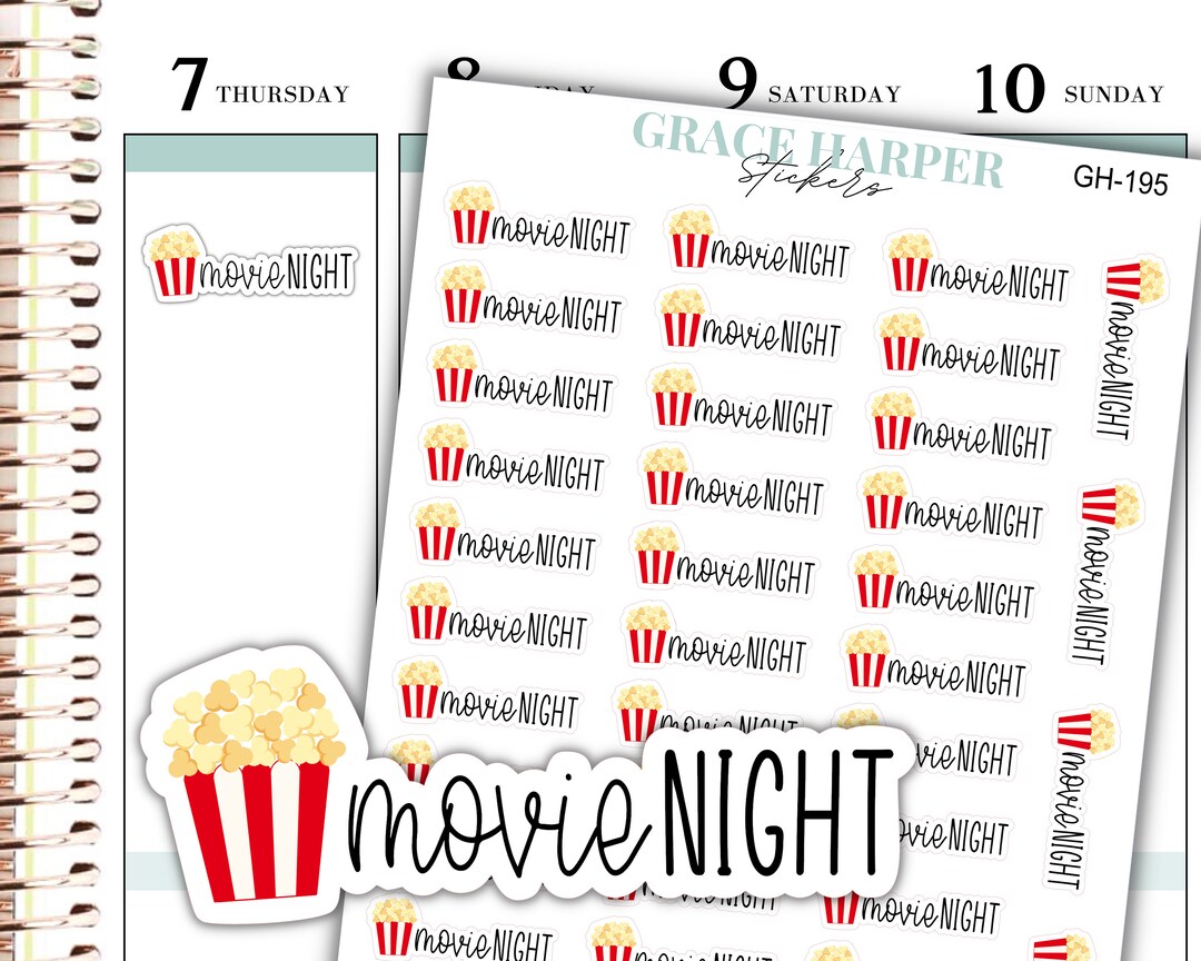 Movie Night Stickers Popcorn Movie Night Stickers Movie Night Planner ...