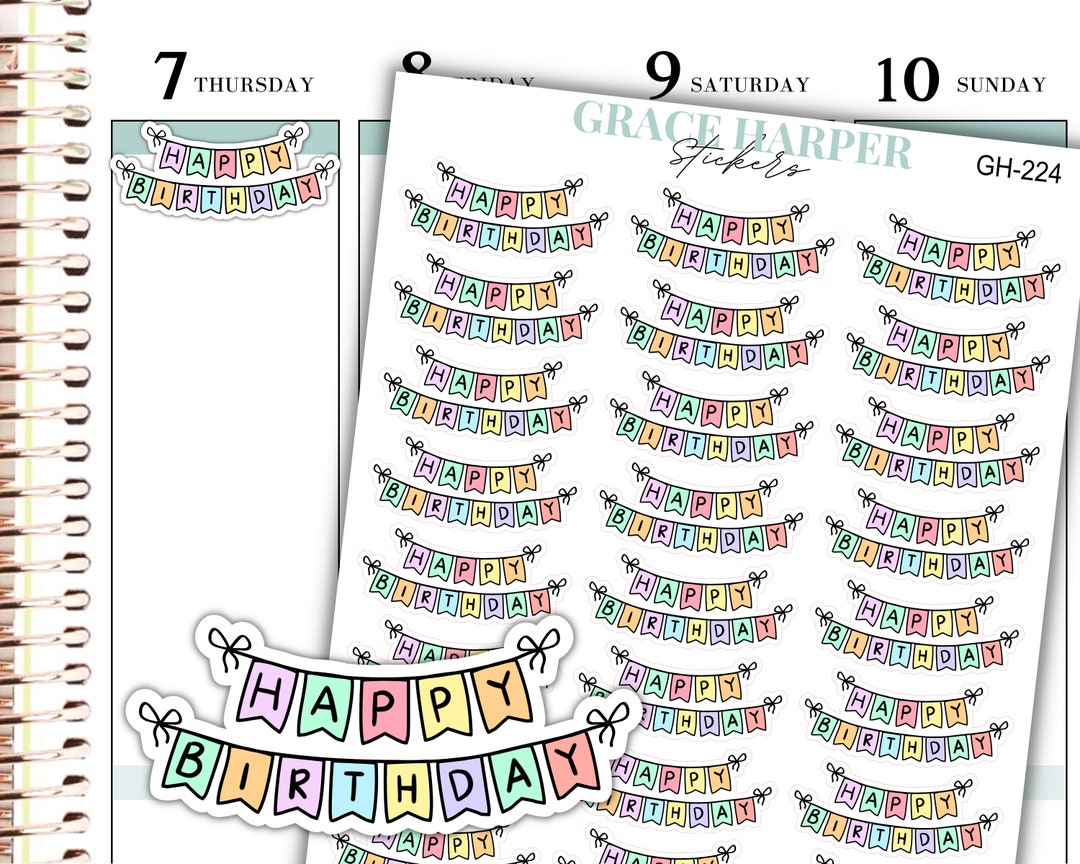 Happy Birthday Banner Stickers Birthday Planner Stickers - Etsy