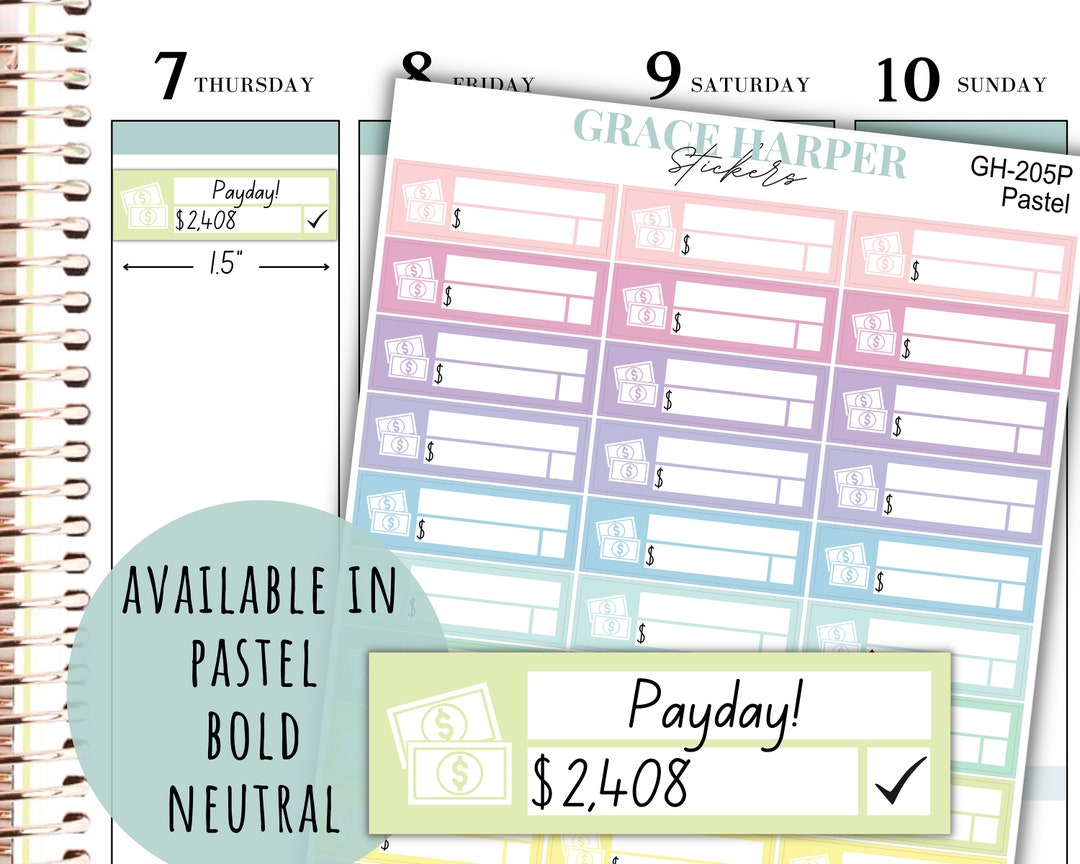 Pay Day Planner Stickers Pay Day Tracker Income Stickers Pay Day Box ...