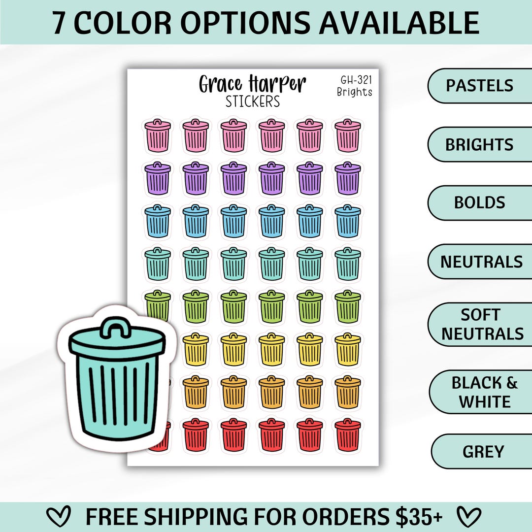 Trash Can Sticker - Garbage Can Sticker - Trash Day Sticker - Planner ...