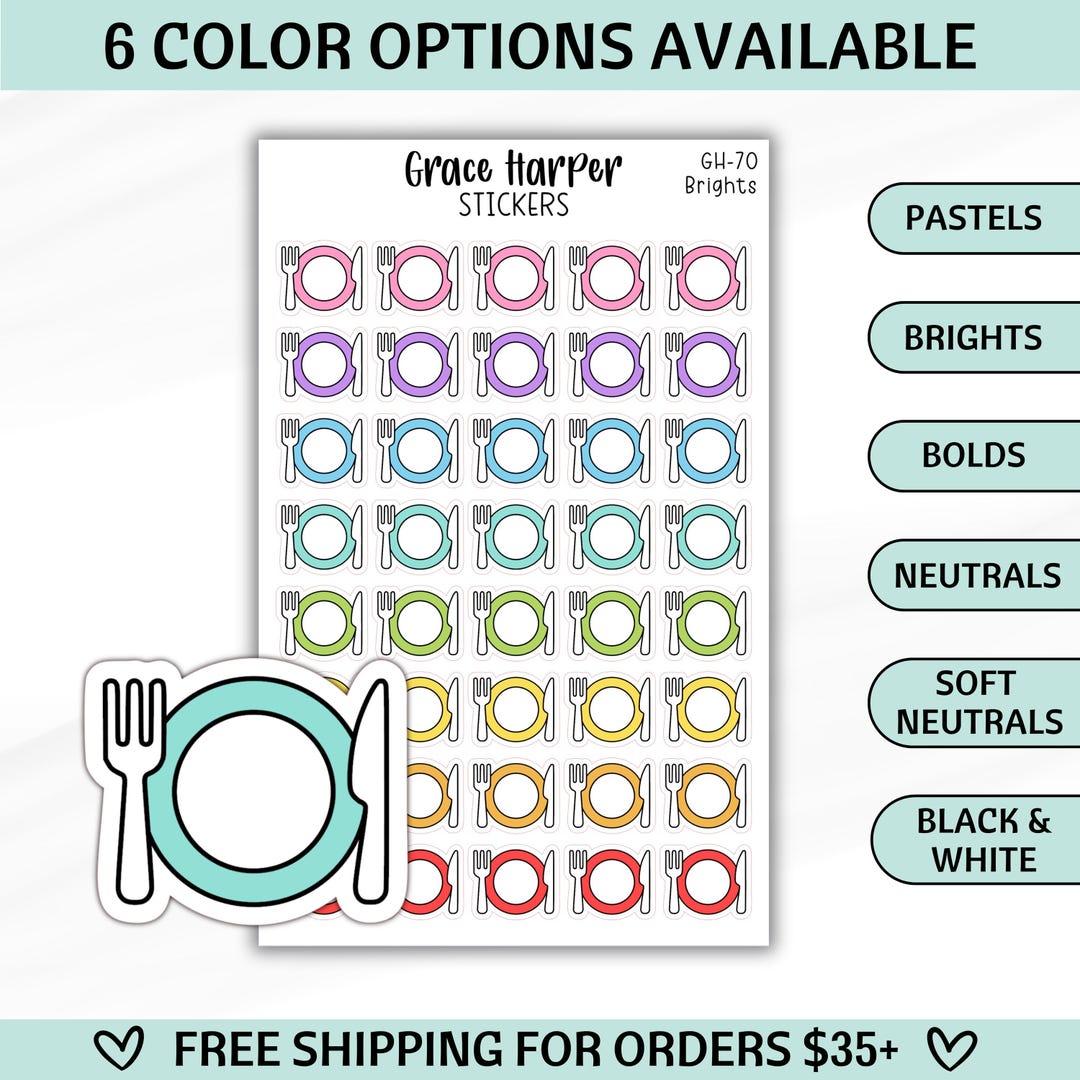 Dinner Plate Sticker - Plate and Utensils Stickers - Planner Stickers ...