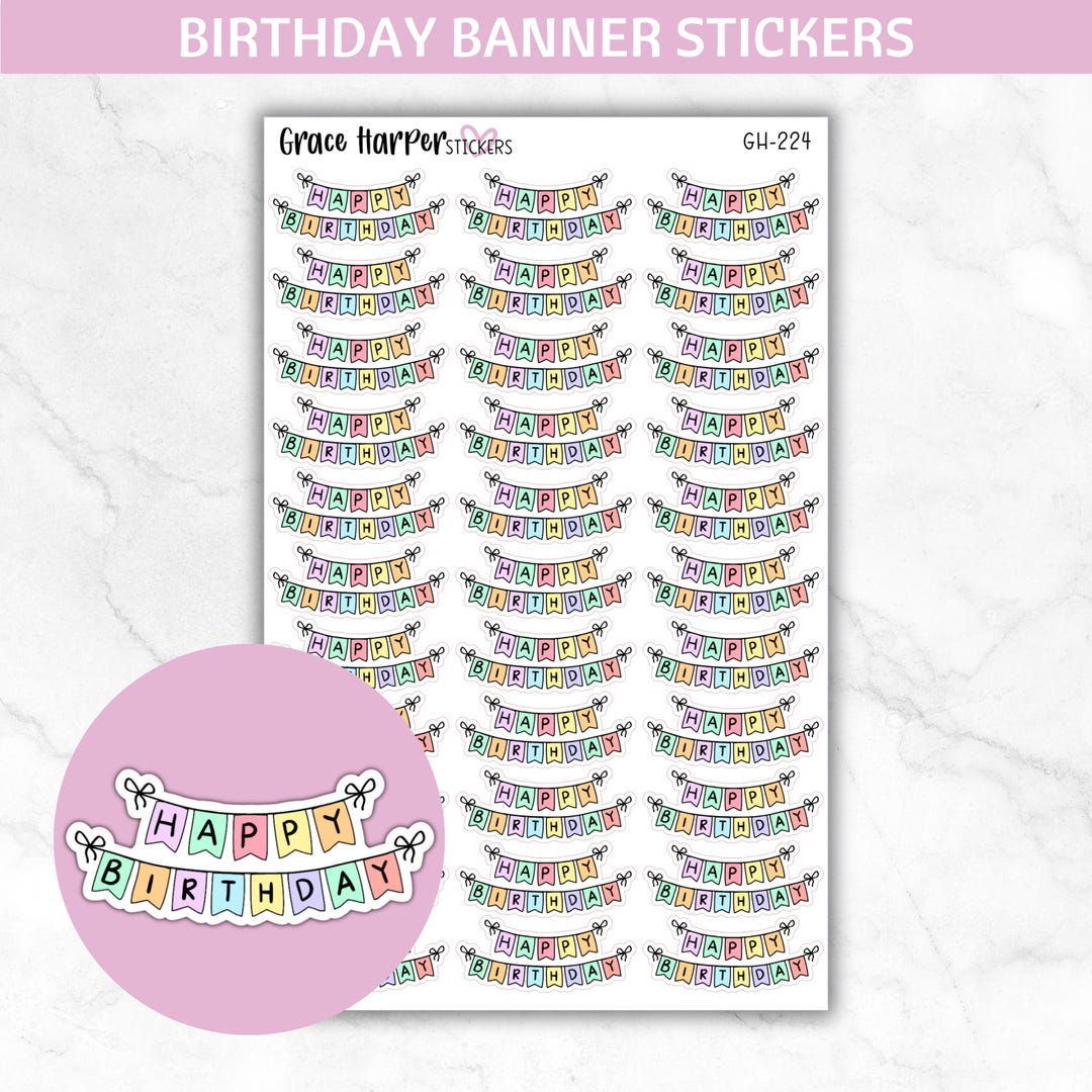 Happy Birthday Banner Stickers - Birthday Stickers - Birthday Reminder ...