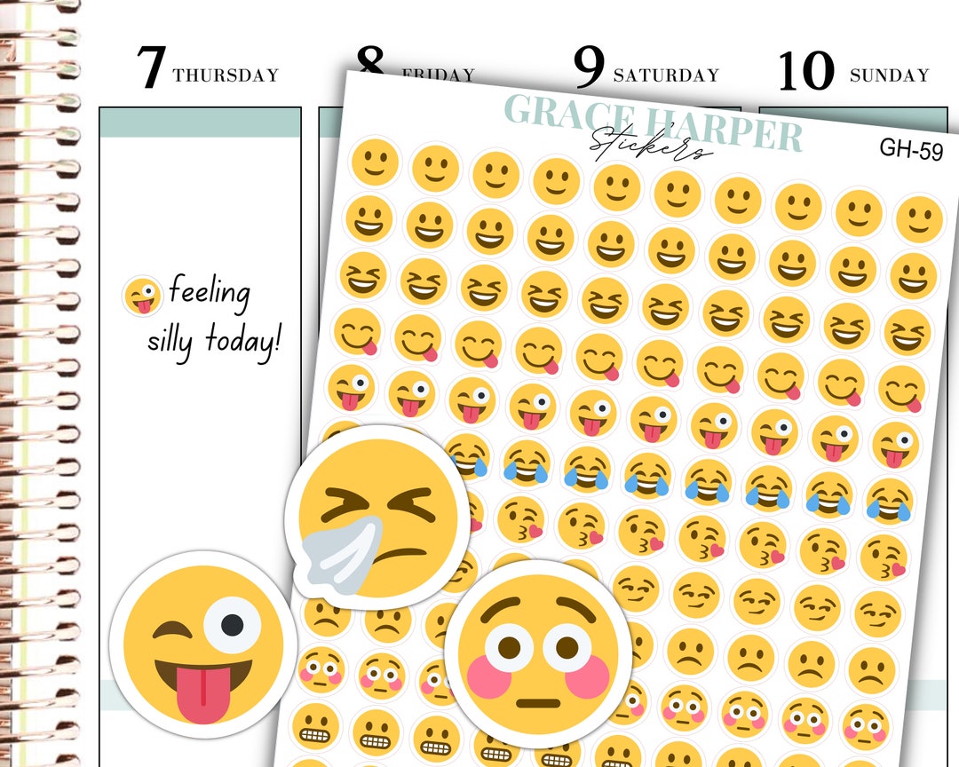 Emoji Planner Stickers - Daily Emotion Tracker Stickers - Yellow Emoji ...