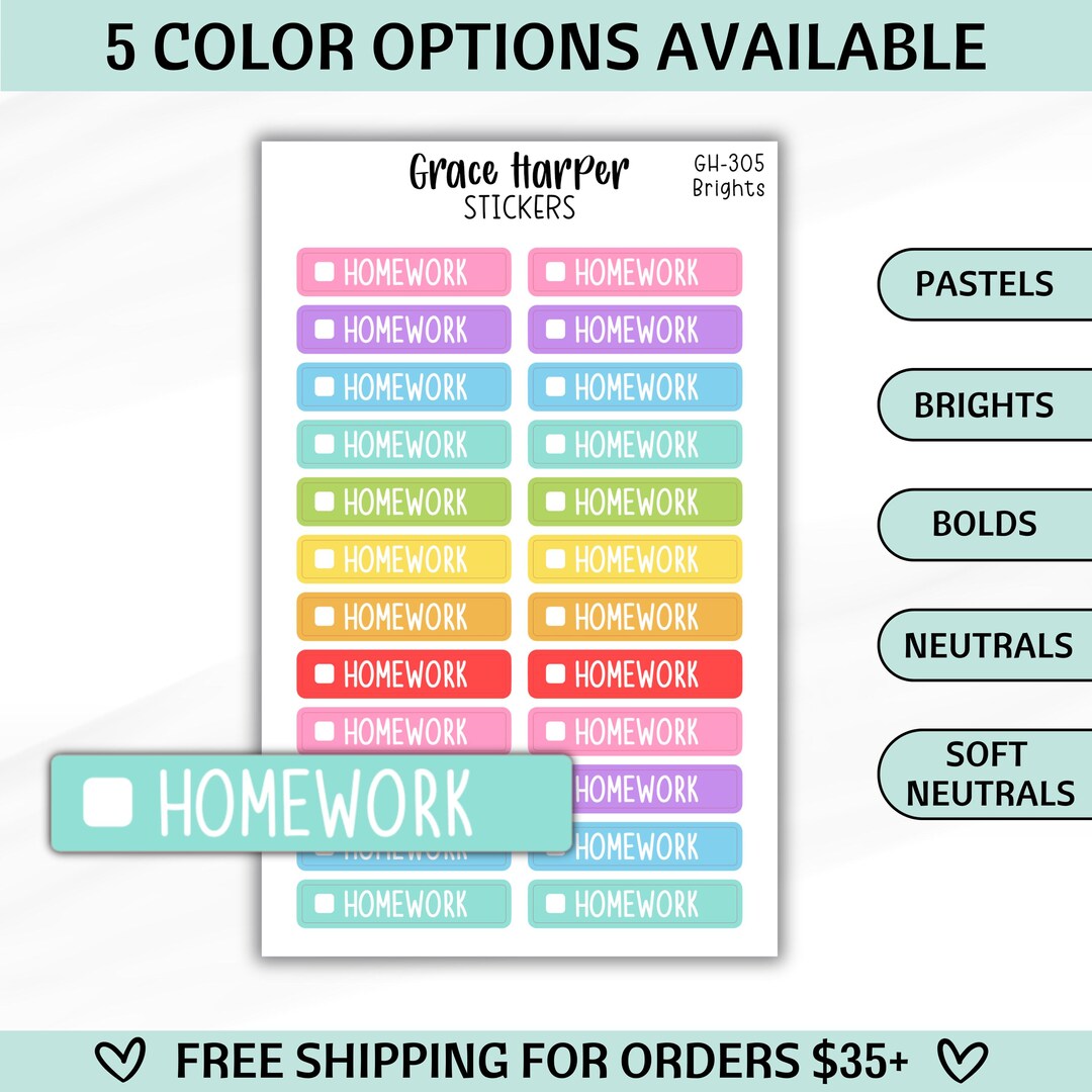 Homework Stickers - Homework Label Sticker - School Stickers - Planner ...