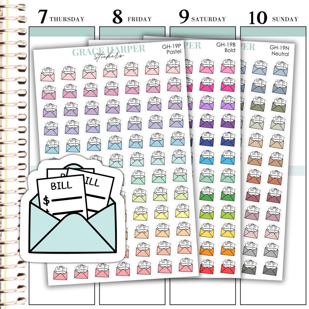 Bill Due Stickers - Pay Bills Stickers - Bills Stickers - Planner ...