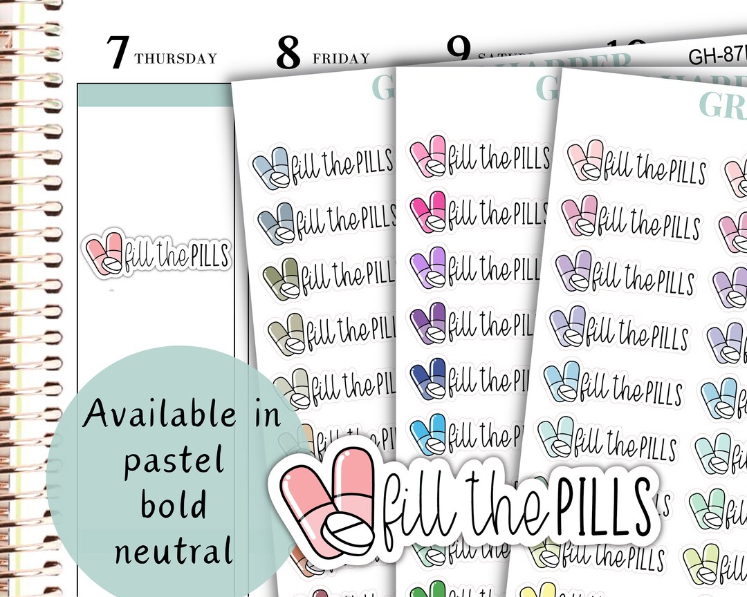 Fill the Pills Stickers RX Pill Refill Stickers Medication Planner ...