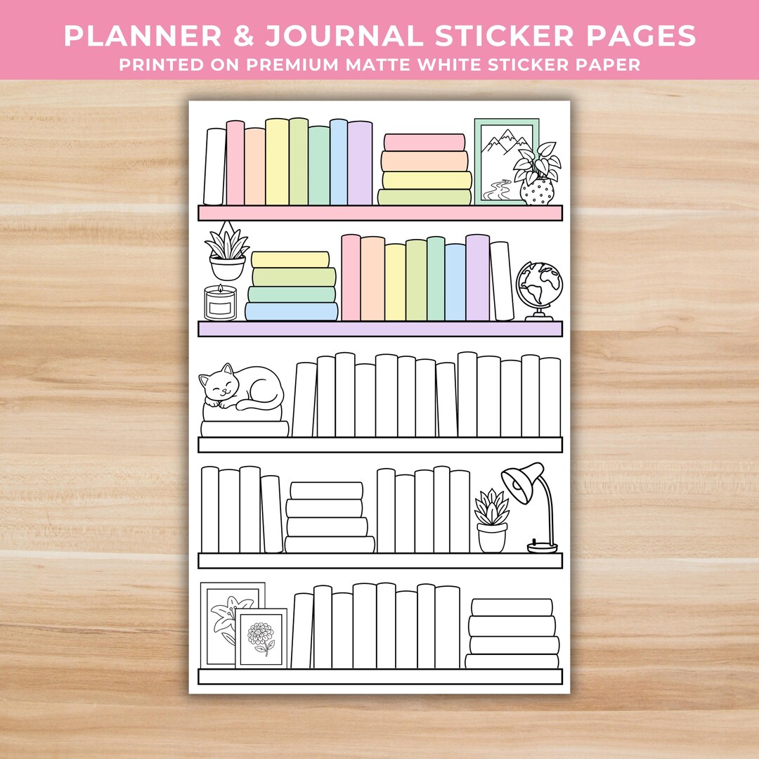 Reading Tracker - Color in Bookshelf - Planner & Journal Sticker Pages ...