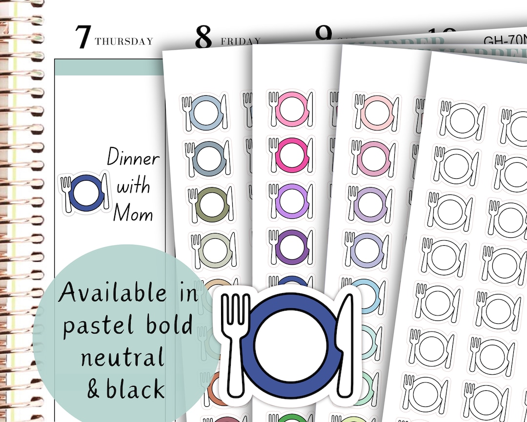 Dinner Plate Sticker Plate and Utensils Stickers Planner Stickers GH-70 ...