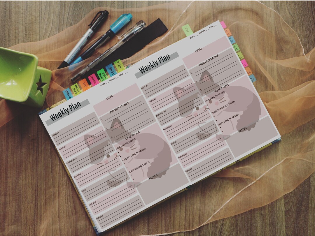 Kitten Weekly Printable Planner Kitty Weekly Digital Planner Cute ...