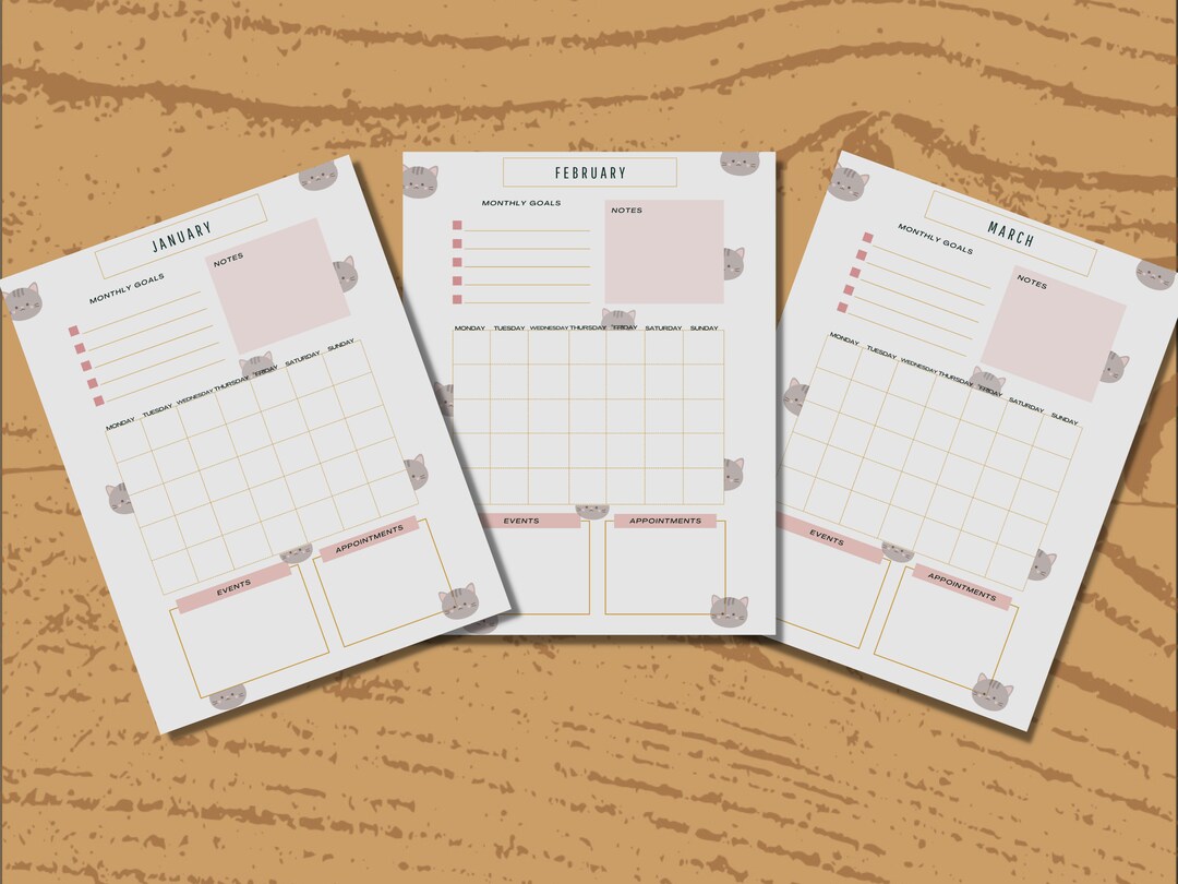 Kitty Monthly Planner Printable Kitty Calendar Cute Kitten Printable ...