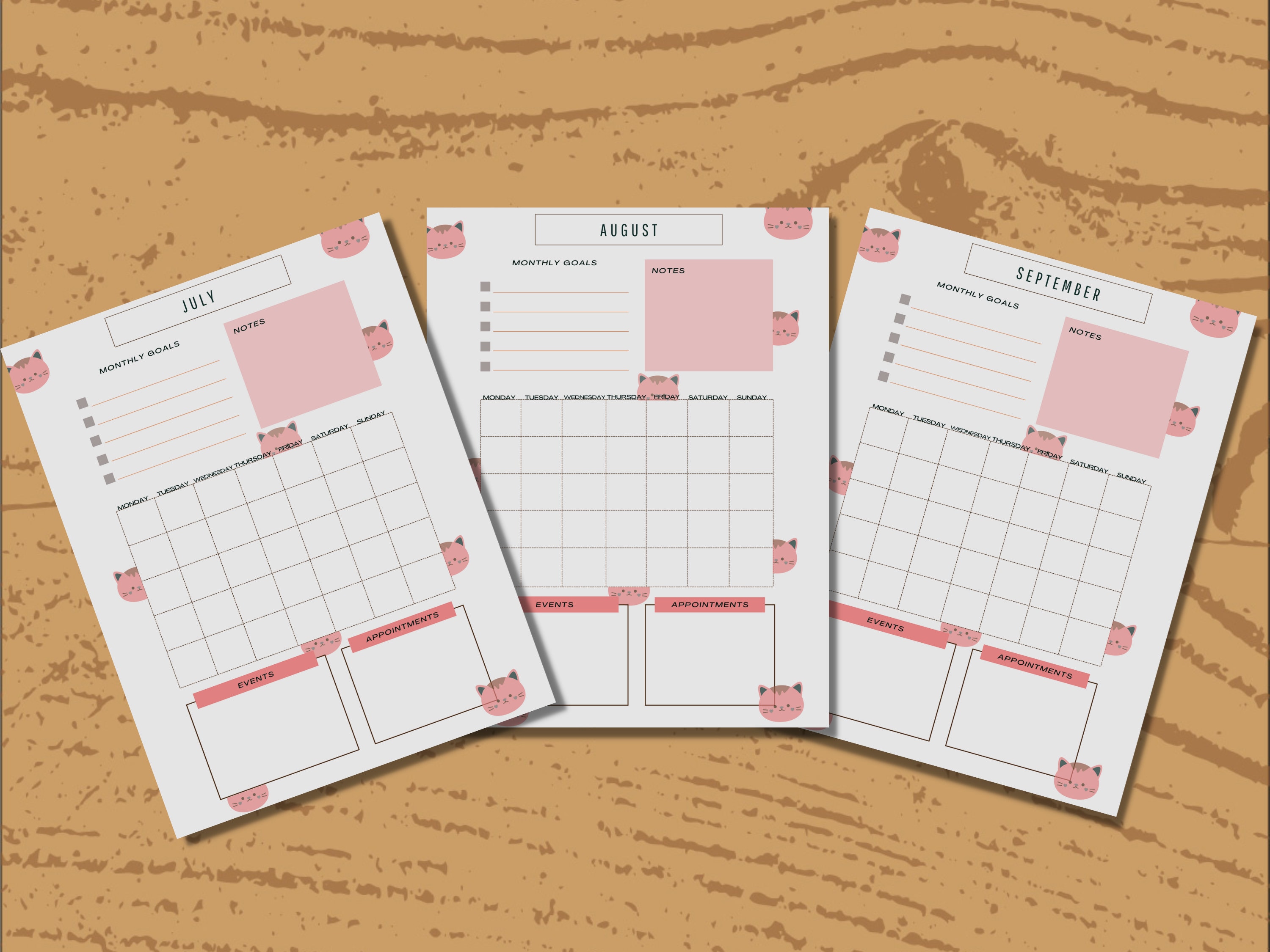 Kitty Monthly Planner Printable Kitty Calendar Cute Kitten Printable ...