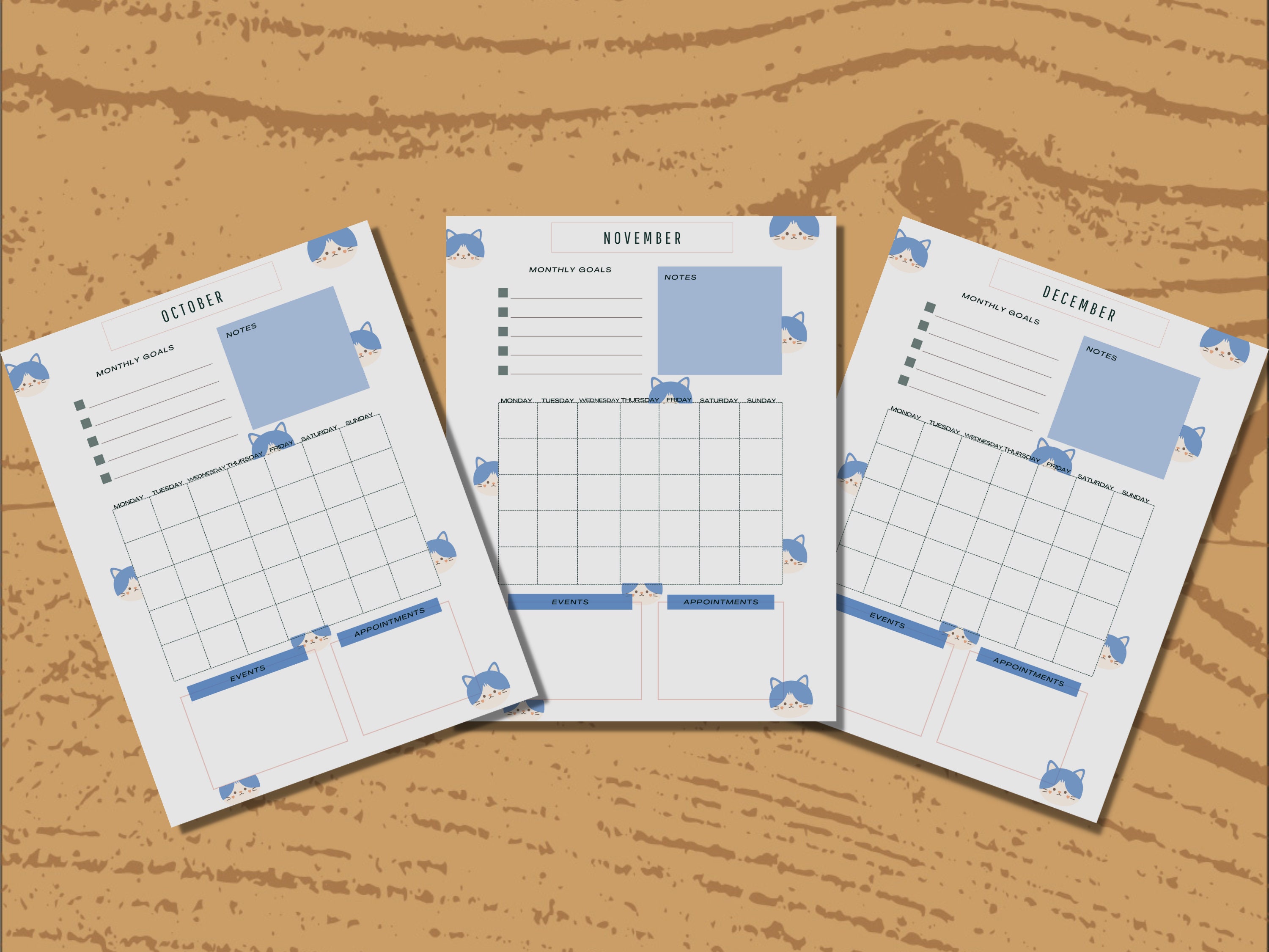 Kitty Monthly Planner Printable Kitty Calendar Cute Kitten Printable ...