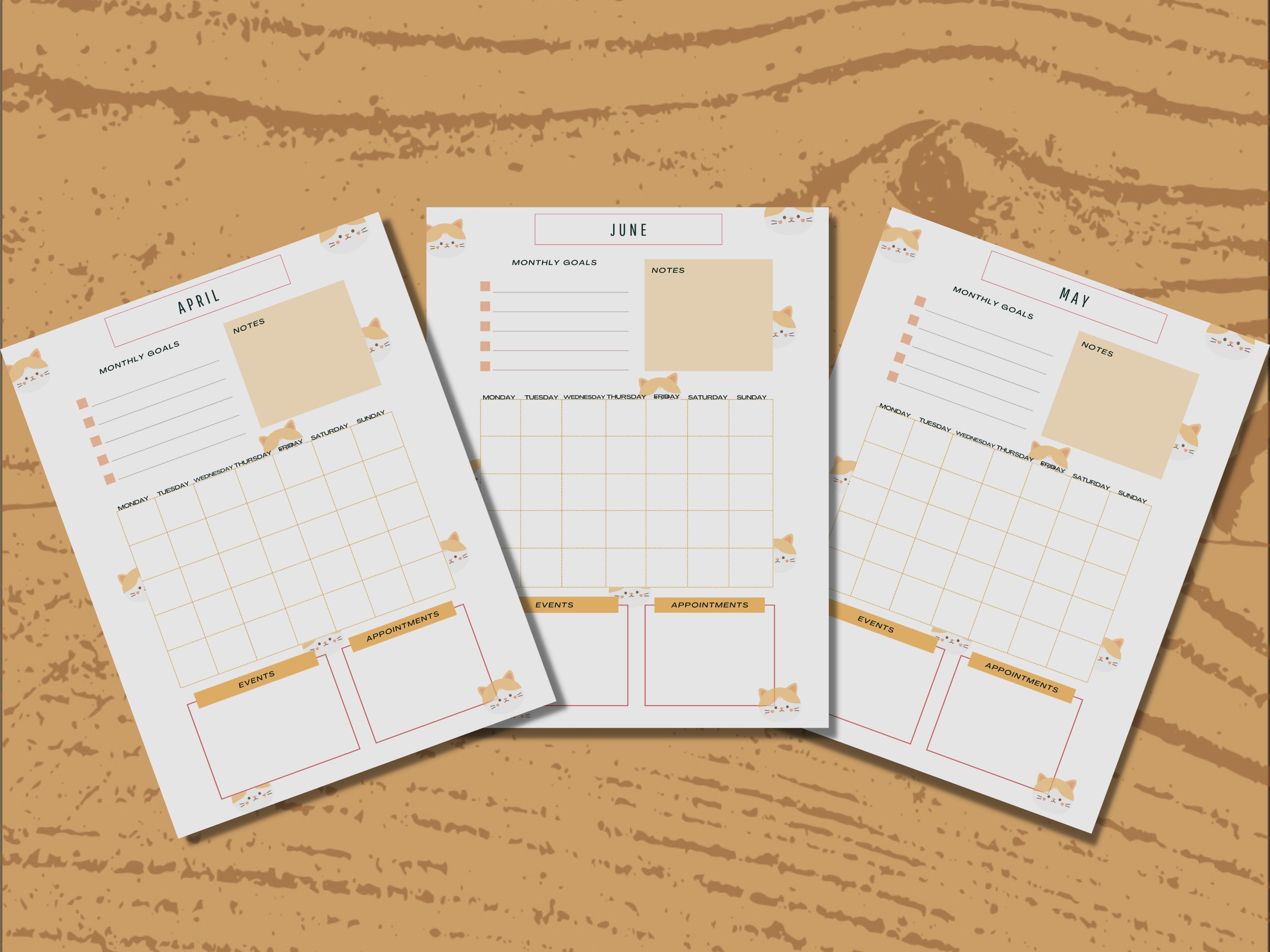 Kitty Monthly Planner Printable Kitty Calendar Cute Kitten Printable ...