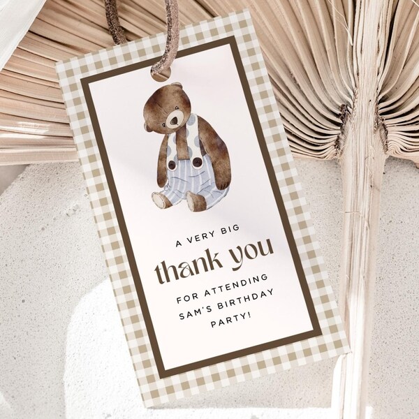 Teddy Bear Thank You Tag Template, Printable Teddy Bear Picnic Thank ...