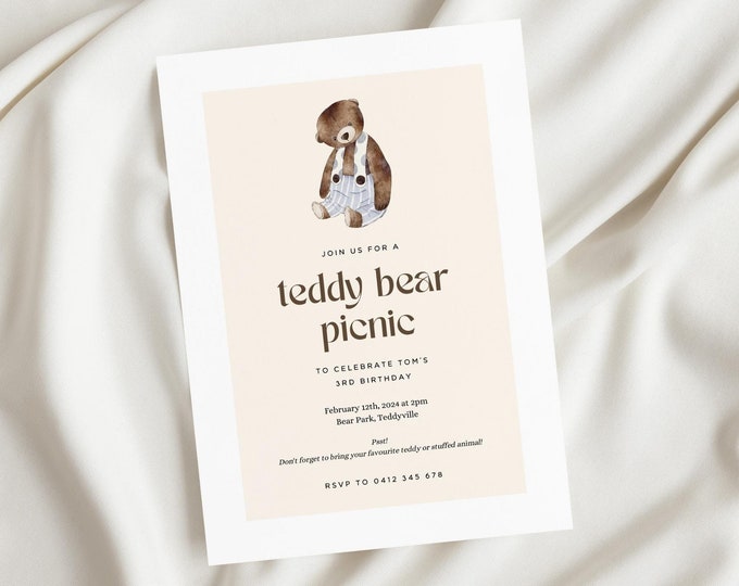 Vintage Teddy Bear Picnic Birthday Party Invite - Kids Teddy Party E ...