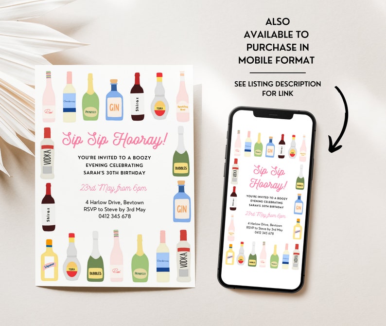 Sip Sip Hooray Invitation, Cocktail Party Invitation Template ...