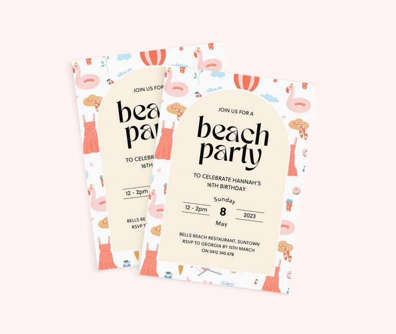 Beach Party Invitation, Printable Summer Party Invitation Template ...