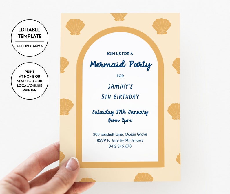 Seashell Birthday Invitation Template Printable Mermaid - Etsy
