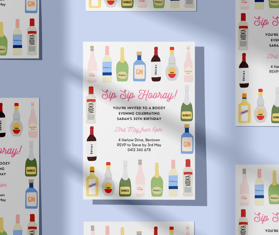 Sip Sip Hooray Invitation Cocktail Party Invitation Template - Etsy