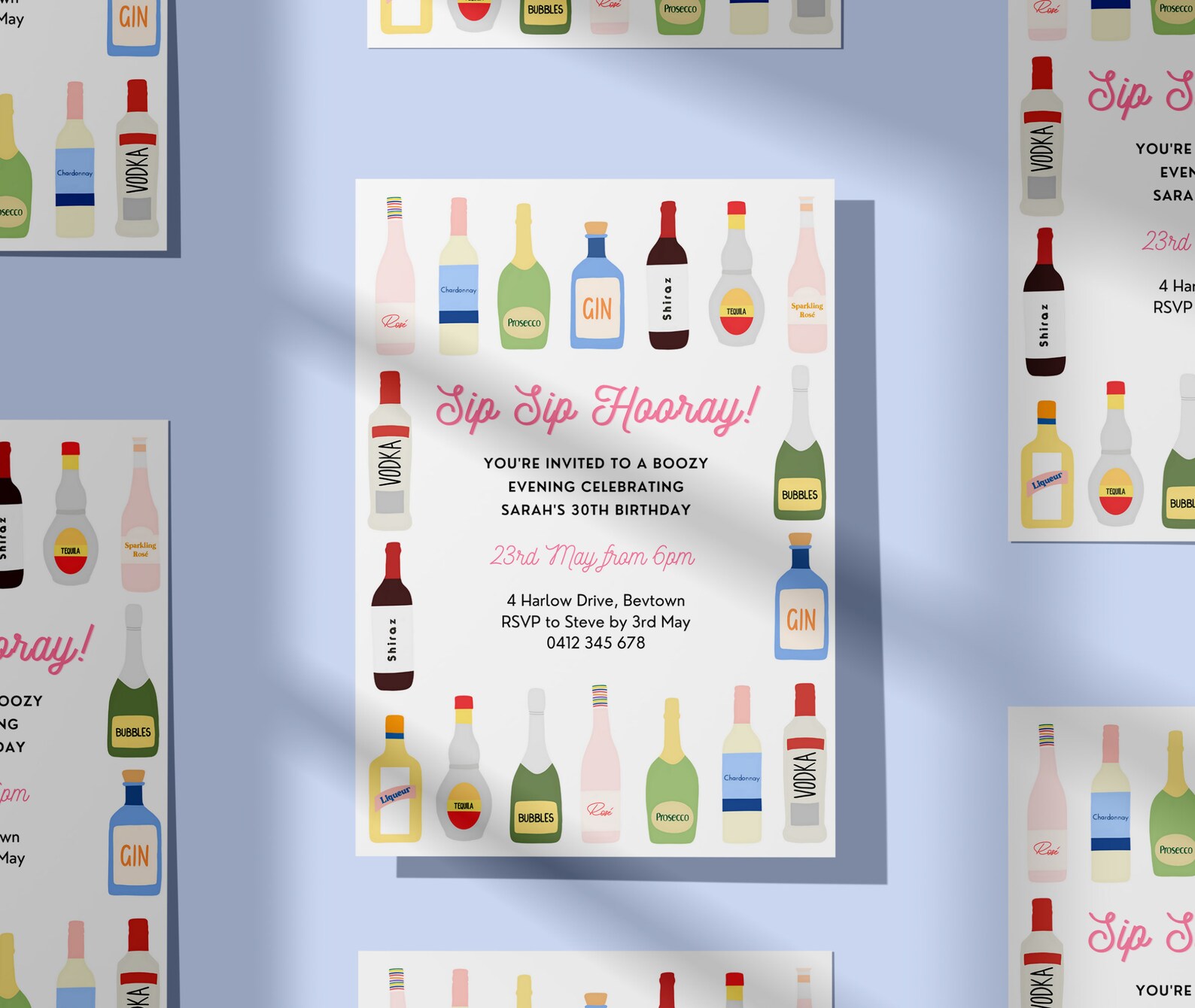 Sip Sip Hooray Invitation, Cocktail Party Invitation Template ...